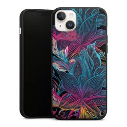 DeinDesign iPhone 14 Handy Premium Silikon H&uuml;lle Handyh&uuml;lle schwarz Case Colourful Flowers Neon Silikon Premium Case