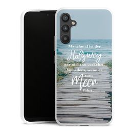 DeinDesign Galaxy A34 5G Handy Silikon H&uuml;lle Case wei&szlig; Handyh&uuml;lle Statement Beach Spruch Silikon Case