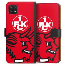 DeinDesign Galaxy A22 5G Handy Klapph&uuml;lle Handyh&uuml;lle aus Kunst Leder schwarz Flip Case 1. Fck Devil 1. Fc Kaiserslautern Sideflip mit langer Lasche
