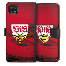 DeinDesign Galaxy A22 5G Handy Klapph&uuml;lle Handyh&uuml;lle aus Kunst Leder schwarz Flip Case Vfb Stuttgart Official Licensed Product Stadium Sideflip mit langer Lasche