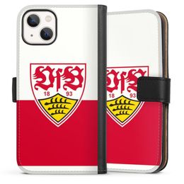 DeinDesign iPhone 13 Handy Klapph&uuml;lle Handyh&uuml;lle aus Kunst Leder schwarz Flip Case Vfb Stuttgart Logo Official Licensed Product Sideflip mit Lasche
