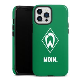 DeinDesign iPhone 13 Pro Max Handy Panzer Handyh&uuml;lle robuste Outdoor H&uuml;lle Schutzh&uuml;lle gl&auml;nzend Moin Official Licensed Product Sv Werder Bremen Tough Case