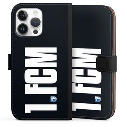 DeinDesign iPhone 14 Pro Max Handy Klapph&uuml;lle Handyh&uuml;lle aus Kunst Leder schwarz Flip Case 1. Fcm 1. Fc Magdeburg Official Licensed Product Sideflip mit Lasche