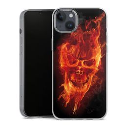 DeinDesign iPhone 14 Plus Handy Silikon H&uuml;lle Case transparent Handyh&uuml;lle Totenkopf Skull Fire Silikon Case
