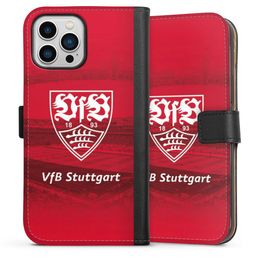DeinDesign iPhone 13 Pro Max Handy Klapph&uuml;lle Handyh&uuml;lle aus Kunst Leder schwarz Flip Case Stadium Official Licensed Product Vfb Stuttgart Sideflip mit langer 