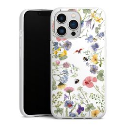 DeinDesign iPhone 13 Pro Handy Silikon H&uuml;lle Case wei&szlig; Handyh&uuml;lle Flowers Bee Muster Silikon Case