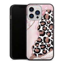 DeinDesign iPhone 13 Pro Handy Premium Silikon H&uuml;lle Handyh&uuml;lle schwarz Case Leopard Glitzer Marble Silikon Premium Case
