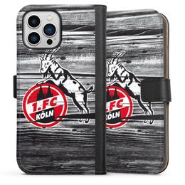 DeinDesign iPhone 13 Pro Max Handy Klapph&uuml;lle Handyh&uuml;lle aus Kunst Leder schwarz Flip Case 1. Fc K&ouml;ln Wooden Look Official Licensed Product Sideflip mit langer 
