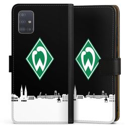 DeinDesign Galaxy A51 Handy Klapph&uuml;lle Handyh&uuml;lle aus Kunst Leder schwarz Flip Case Skyline Sv Werder Bremen Official Licensed Product Sideflip mit Lasche