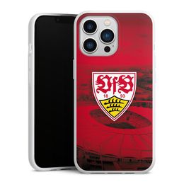 DeinDesign iPhone 13 Pro Handy Silikon H&uuml;lle Case wei&szlig; Handyh&uuml;lle Vfb Stuttgart Official Licensed Product Stadium Silikon Case