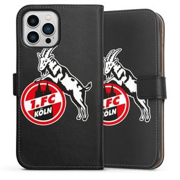 DeinDesign iPhone 13 Pro Max Handy Klapph&uuml;lle Handyh&uuml;lle aus Kunst Leder schwarz Flip Case Transparent Logo 1. Fc K&ouml;ln Sideflip mit langer Lasche