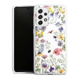 DeinDesign Galaxy A33 5G Handy Silikon H&uuml;lle Case wei&szlig; Handyh&uuml;lle Muster Flowers Bee Silikon Case