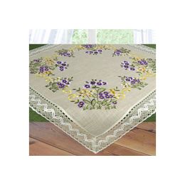 Delindo Lifestyle Mitteldecke Blumenwiese (1-tlg), mit Zierstickerei, beige