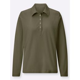 WITT Damen Langarm-Poloshirt in reiner Baumwoll-Qualit&auml;t, oliv, Gr&ouml;&szlig;e 54