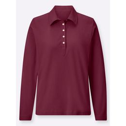 WITT Damen Langarm-Poloshirt in reiner Baumwoll-Qualit&auml;t, bordeaux, Gr&ouml;&szlig;e 44