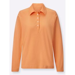 WITT Damen Langarm-Poloshirt in reiner Baumwoll-Qualit&auml;t, orange, Gr&ouml;&szlig;e 48