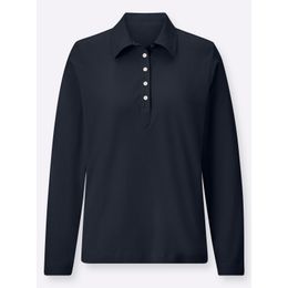 WITT Damen Langarm-Poloshirt in reiner Baumwoll-Qualit&auml;t, marine, Gr&ouml;&szlig;e 46