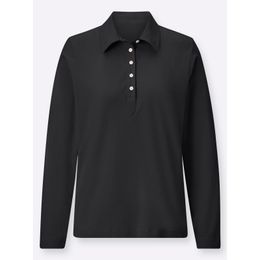 WITT Damen Langarm-Poloshirt in reiner Baumwoll-Qualit&auml;t, schwarz, Gr&ouml;&szlig;e 46