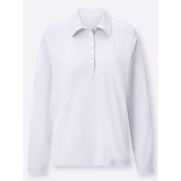 WITT Damen Langarm-Poloshirt in reiner Baumwoll-Qualit&auml;t, wei&szlig;, Gr&ouml;&szlig;e 46
