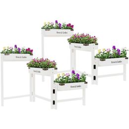 2er Set Blumenständer 3 Etagen,32x16x7 cm, Weiß, aus Holz - ML-Design