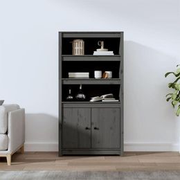 Highboard Sideboard Kommode Buffetschrank Grau 80x35x154 cm Massivholz Kiefer NNDG1324 MAISONCHIC