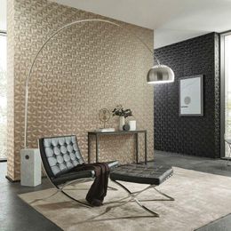 Goldene Tapete geometrisch | Moderne Vliestapete mit Dreieck Design in Gold | Vlies Mustertapete mit Metallic Effekt für Schlafzimmer und Esszimmer