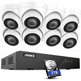 ANNKE 5MP 8CH PoE-Überwachungskamera-Set für den Außenbereich, Videoüberwachungsset mit 2 tb nvr und 8 x 5 mp PoE-IP-Kamera mit Audio, IP67 wasserdicht, 30