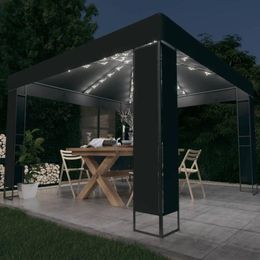Pavillon Familienzelt Zelt für Camping/Markt/Festival Gartenpavillon mit Doppeldach & LED-Lichterkette 3x3 m Anthrazit XDGN229865 MAISONCHIC
