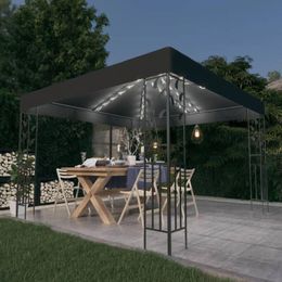Pavillon Familienzelt Zelt für Camping/Markt/Festival Gartenpavillon mit LED-Lichterkette 3x3 m Anthrazit XDGN408646 MAISONCHIC