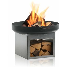 BBQ-Toro - Feuerschale ø 60 cm, Schwarz, Outdoor Feuerstelle mit Holzlagerfach