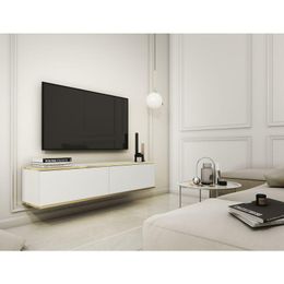 Furnix - TV-Schrank liwia 135 Fernsehschrank mit Zierleisten Türen Weiß-Gold