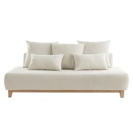 Miliboo - Sofa aus beigem Stoff mit Samteffekt und hellem Holz 3-Sitzer B200 cm odeon - Beige