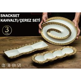 Zellerfeld 3-Teilig Frühstücksset Snackset Cerez Seti Servierschalen Porzellan Silber Motiv 1