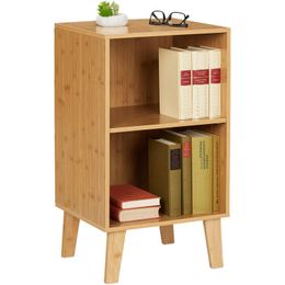 Bücherregal, 2 Fächer, offener Schrank hbt 70 x 40 x 35 cm, höhenverstellbarer Einlegeboden, Standregal, natur - Relaxdays