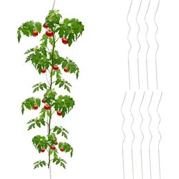 Spiralstäbe Tomaten, 10er Set, Tomatenrankhilfen verzinkter Stahl, Tomatenstäbe, ø 5 mm, 90 cm lang, silber - Relaxdays