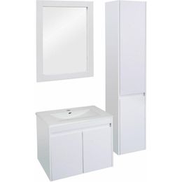 Neuwertig] Badezimmerset HHG 238, Waschtisch Wandspiegel Hängeschrank Waschbecken, MVG-zertifiziert Melaminbeschichtet weiß - white