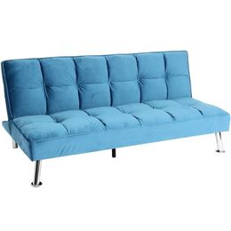 Neuwertig] Sofa HHG 557, Klappsofa Couch Schlafsofa, Nosagfederung Schlaffunktion Liegefläche 181x107cm Samt, blau - blue