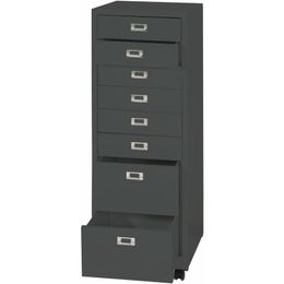 Neuwertig] Rollcontainer HHG 473, Schubladenschrank Stahlschrank Aktenschrank, Metall 115x40x41cm 8 Schubladen dunkelgrau - grey