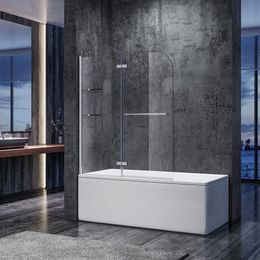 SONNI Badewannenaufsatz faltbar Badewannenfaltwand Glas Duschabtrennung 2-teilig mit ESG Sicherheitsglas für Badewanne 140x120(HxB)