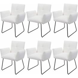 HHG - neuwertig] 6er-Set Esszimmerstuhl 664, Küchenstuhl Polsterstuhl Stuhl mit Armlehne, Öko-Tex Bouclé Stoff/Textil Metall weiß - white