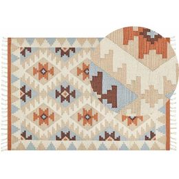 Beliani - Kelim-Teppich Mehrfarbig Baumwolle 160 x 230 cm mit Fransen Geometrischem Muster Handgewebt Zweiseitig Modern Wohnzimmer Schlafzimmer - Bunt