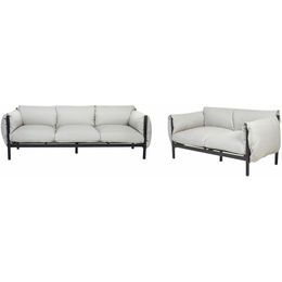 Beliani - Lounge Set Hellgrau und Schwarz Aluminium 2-teilig für 5 Personen mit Kissen Stoff 2er und 3er Sofa Outdoor Terrasse Garten Ausstattung