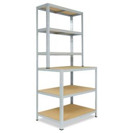 shelfplaza® HOME 190x100x60cm Werkbank Regal in verzinkt mit 6 Böden