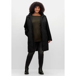 sheego Große Größen: Lange Steppjacke mit Kapuze, im Materialmix, schwarz, Gr.42