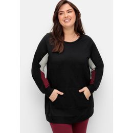 sheego Große Größen: Longsweatshirt mit Kontrast-Raglanärmeln, schwarz, Gr.48/50