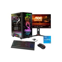 Hyrican Rockstar SET02423 Gaming-PC-Komplettsystem (24", Intel® Core i5 13400F, RTX 4060Ti (16GB), 16 GB RAM, 1000 GB SSD, DDR5, Windows 11, inklusive 24" Curved Monitor AOC C24G2AE/BK), schwarz