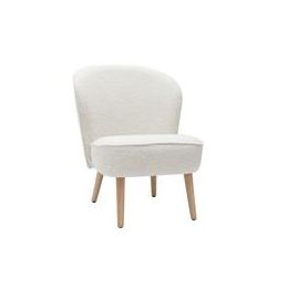 Miliboo Skandinavischer Sessel mit Bouclé-Wolleffekt in Weiß und massivem Hevea-Holz AMANITA