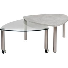 Couchtisch VIERHAUS Tische grau (beton, gr. 85 cm x 39 cm, 43 cm) Couchtisch Runde Couchtische Glas-Couchtisch rund oval mit ausdrehbarer Platte, rollbar