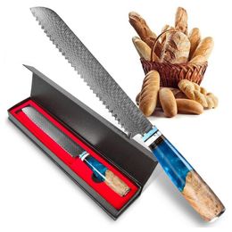 KingLux Brotmesser Damastmesser 20cm Damaststahl Küchenmesser Wellenschliff