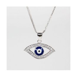 ELLAWIL Silberkette Kette mit Blue Eye Anhänger Damen Zirkonia Halskette Mädchen türkis (Kettenlänge 45 cm